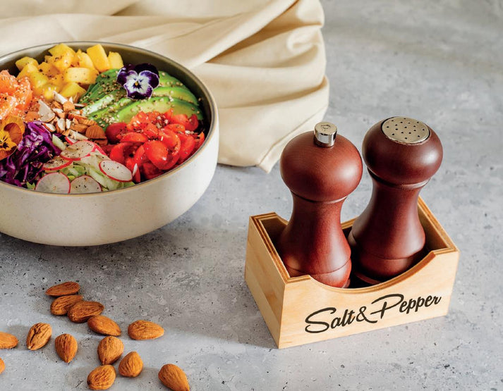NAPOLI BEECH WOOD PEPPER MILL & SPREAD SALT WITH BIRCH PLYWOOD NAT. BO ...